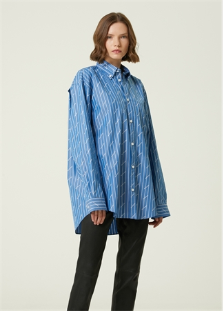 Balenciaga Kadın Oversize Mavi Çizgili Cep Detaylı Gömlek 36 IT Balenciaga Kadın Oversize Mavi Çizgili Cep Detaylı Gömlek 36 IT