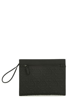 Salvatore Ferragamo Erkek Siyah Logo Kabartmalı Deri El Portföyü EU