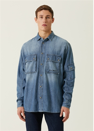 Balmain Erkek Mavi Logo Detaylı Denim Gömlek 40 IT Balmain Erkek Mavi Logo Detaylı Denim Gömlek 40 IT