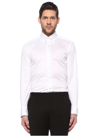 Fray Erkek Beyaz Düğmeli Yaka Gömlek 42 IT