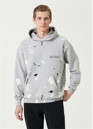 Qollanchi Erkek Dyed Gri Kapüşonlu Logolu Sweatshirt S EU Qollanchi Erkek Dyed Gri Kapüşonlu Logolu Sweatshirt S EU