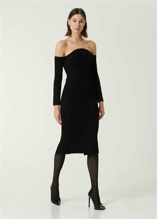 Khaite Kadın Siyah Yaka Detaylı Midi Triko Elbise S EU