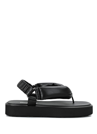 Miu Kadın Siyah Logolu Deri Sandalet 38 EU