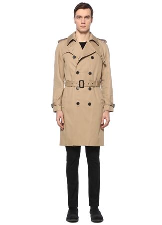 Erkek Bej Kelebek Yaka Kemerli Kruvaze Pardösü 50 IT