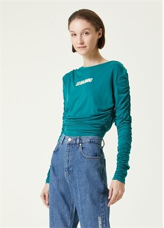 Les Benjamins Kadın Mavi Büzgü Detaylı Bluz M EU