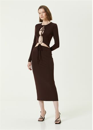 Aya Muse Kadın Kahverengi Bağcıklı Maxi Elbise S EU