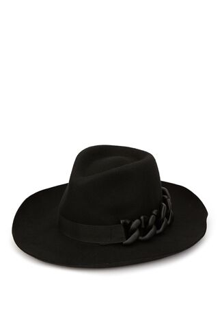 Gcds Kadın Siyah Zincir Detaylı Yün Şapka EU