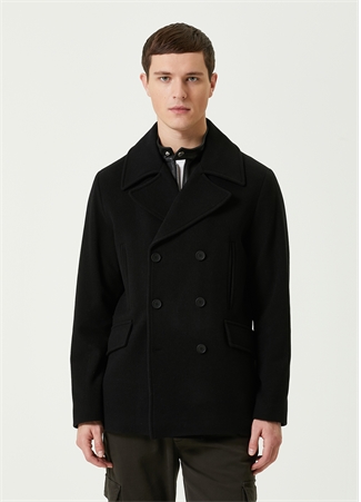 Academia Erkek Siyah Deri Biker Yaka Detaylı Kruvaze Kaban S EU