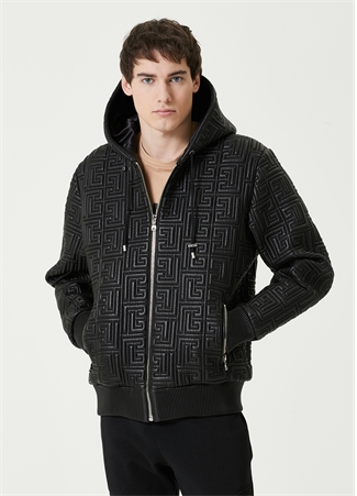 Balmain Erkek Siyah Kapüşonlu Logo Desenli Deri Mont 50 IT Balmain Erkek Siyah Kapüşonlu Logo Desenli Deri Mont 50 IT