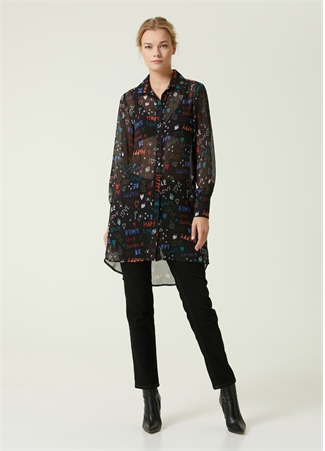 Beymen Kadın Siyah Desenli Mini Gömlek Elbise XS EU