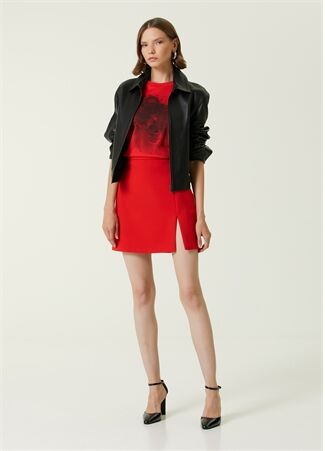 Academia Kadın Kırmızı Yırtmaçlı Mini Etek 34