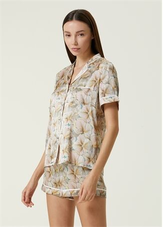House of Silk Kadın Pembe Çiçekli Şortlu İpek Pijama Takımı 36 EU