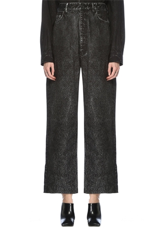 Balenciaga Kadın Antrasit Yüksek Bel Bol Paça Jean Pantolon Siyah S EU