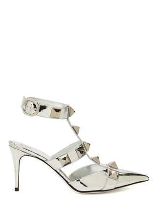 Valentino Garavani Kadın Silver Troklu Deri Topuklu Ayakkabı Gri 36 EU