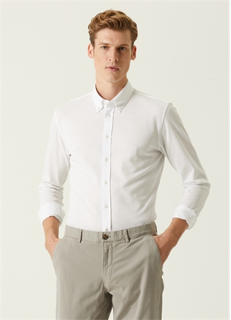Beymen Collection Erkek Slim Fit Beyaz Düğmeli Yaka Jersey Gömlek 38 IT Beymen Collection Erkek Slim Fit Beyaz Düğmeli Yaka Jersey Gömlek 38 IT