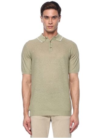 Caruso Erkek Yeşil Polo Yaka Biyeli İpek Keten T-shirt 50 IT