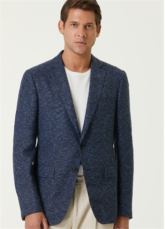 Pal Zileri Erkek Mavi Tweed Dokulu Nopeli Keten Ceket 48 IT Pal Zileri Erkek Mavi Tweed Dokulu Nopeli Keten Ceket 48 IT