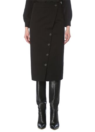 Balenciaga Kadın Siyah Yırtmaçlı Midi Yün Kalem Etek 36 FR