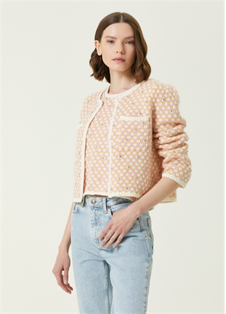 Maje Kadın Pembe İşlemeli Kruvaze Örgü Ceket Us