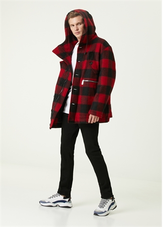 Dsquared2 Erkek Kırmızı Siyah Kapüşonlu Kareli Mont 48 IT Dsquared2 Erkek Kırmızı Siyah Kapüşonlu Kareli Mont 48 IT