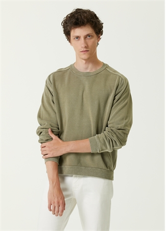 John Elliott Erkek Haki Dekoratif Dikişli Sweatshirt S EU