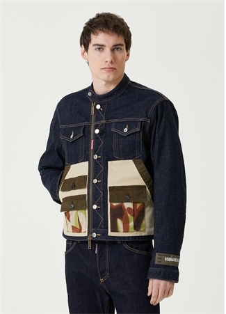 Dsquared2 Erkek Lacivert Patchwork Desenli Denim Mont M EU Dsquared2 Erkek Lacivert Patchwork Desenli Denim Mont M EU