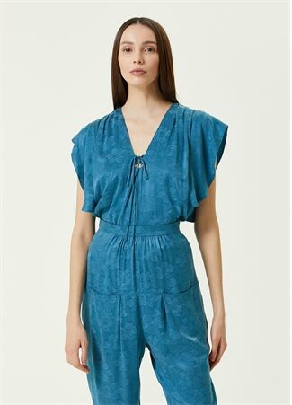 Maksu Kadın Macedonia Mavi V Yaka Jakarlı Bluz S EU