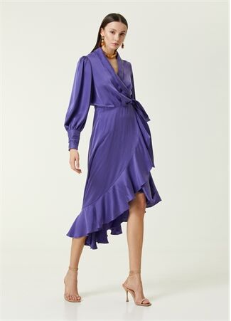Zimmermann Kadın Mor Asimetrik Midi Kruvaze İpek Elbise 0 US Zimmermann Kadın Mor Asimetrik Midi Kruvaze İpek Elbise 0 US