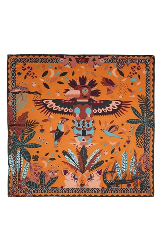 Amenapih Kadın Pacco Mini Turuncu Kartal Baskılı Fular EU Amenapih Kadın Pacco Mini Turuncu Kartal Baskılı Fular EU
