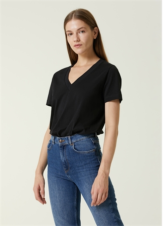 Beymen Club Kadın Siyah V Yaka Basic T-shirt S