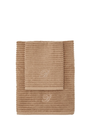 Blumarine Home Kahverengi Logolu Çizgi Dokulu 2li Havlu Seti