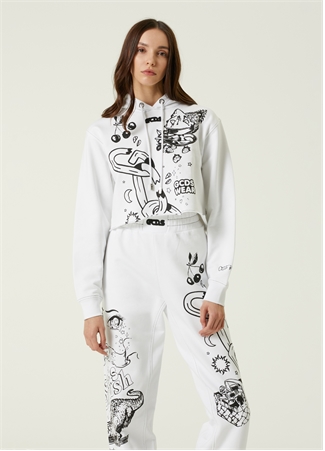 Gcds Kadın Beyaz Kapüşonlu Baskılı Sweatshirt L EU