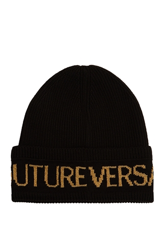 Versace Jeans Couture Erkek Siyah Gold Yazı Jakarlı Yün Bere EU