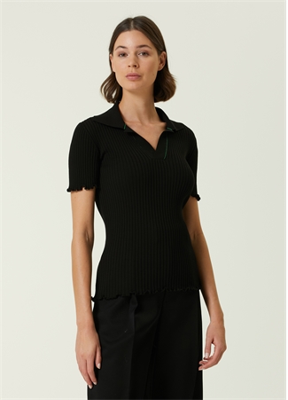 Bottega Veneta Kadın Siyah Polo Yaka Ribli Kısa Kol Triko S EU Bottega Veneta Kadın Siyah Polo Yaka Ribli Kısa Kol Triko S EU