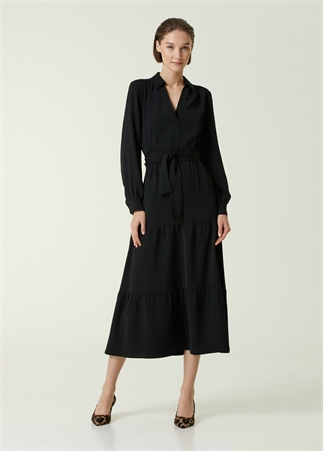 Beymen Collection Kadın Siyah Kuşaklı Midi Krep Elbise 42