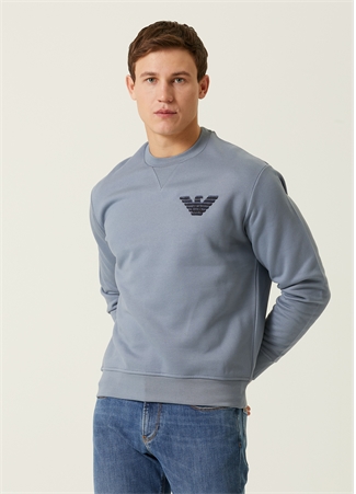 Emporio Armani Erkek Mavi Logo Patchli Sweatshirt L EU Emporio Armani Erkek Mavi Logo Patchli Sweatshirt L EU