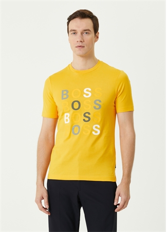 Boss Erkek Slim Fit Sarı Logo Desenli T-shirt S EU