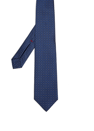 Isaia Erkek Mavi Geometrik Desenli İpek Kravat EU