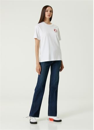 Off-White Kadın Beyaz Bisiklet Yaka Baskılı T-shirt Kırmızı XS EU