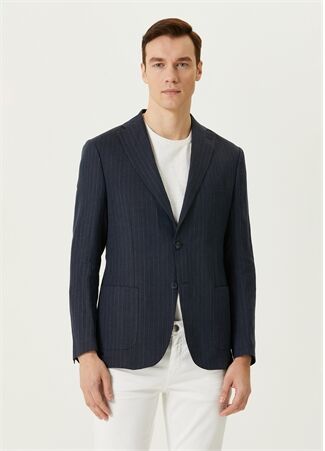 Network Erkek Slim Fit Lacivert Keten Ceket 46 EU