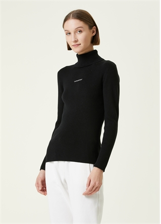 CK Jeans Kadın Siyah Balıkçı Yaka Logolu Kazak S EU