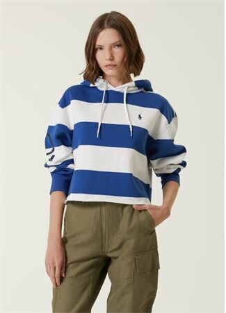Polo Ralph Lauren Kadın Mavi Beyaz Kapüşonlu Çizgili Sweatshirt M EU Polo Ralph Lauren Kadın Mavi Beyaz Kapüşonlu Çizgili Sweatshirt M EU