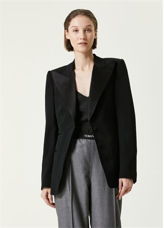 Tom Ford Kadın Siyah Kırlangıç Yaka Yün Ceket 40 IT