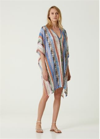 Missoni Mare Kadın Mavi Desenli Düşük Omuzlu Kaftan 42 IT