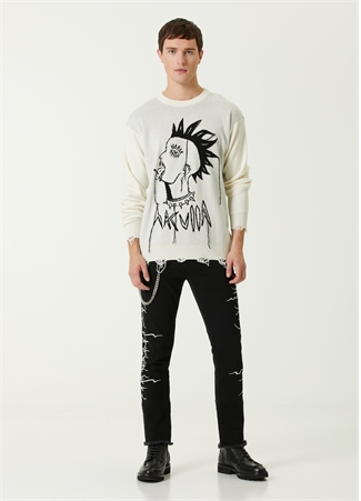 Haculla Erkek Siyah Kontrast Desenli Zincirli Jean Pantolon 36 US Haculla Erkek Siyah Kontrast Desenli Zincirli Jean Pantolon 36 US