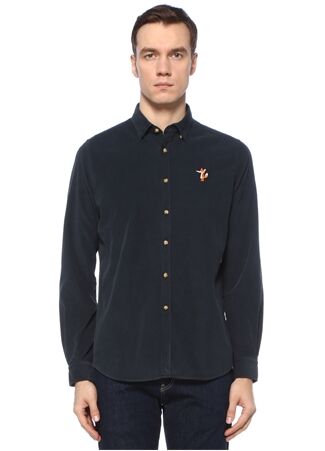 Ruck&Maul Erkek Lacivert Polo Yaka Kadife Gömlek L EU