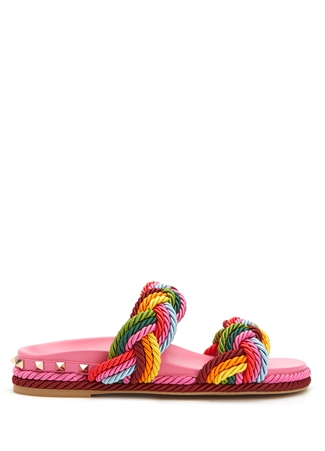 Valentino Garavani Kadın Pembe Örgü Bantlı Deri Espadril 36 EU Valentino Garavani Kadın Pembe Örgü Bantlı Deri Espadril 36 EU