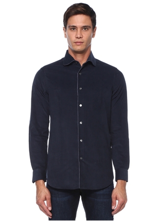 Pal Zileri Erkek Lacivert Modern Yaka Biye Detaylı Gömlek Siyah 38 IT