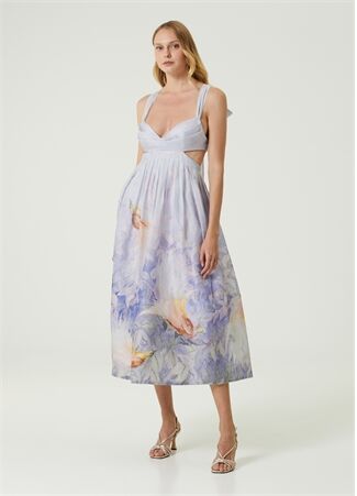 Zimmermann Kadın Lila Figür Desenli Midi Keten Abiye Elbise Mor US Zimmermann Kadın Lila Figür Desenli Midi Keten Abiye Elbise Mor US