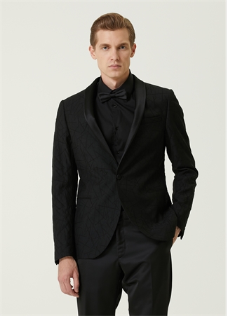 Palzileri Lab Erkek Siyah Şal Yaka Tek Düğmeli Desenli Yün Ceket 46 IT Palzileri Lab Erkek Siyah Şal Yaka Tek Düğmeli Desenli Yün Ceket 46 IT